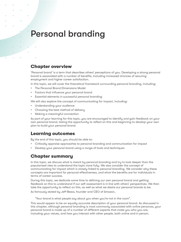 Topic Workbook - Personal Branding | PDF | Brand | Communication