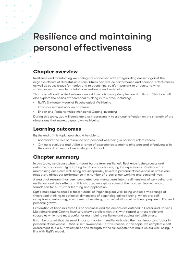 Topic Workbook - Resilience and Maintaining Personal Effectiveness ...