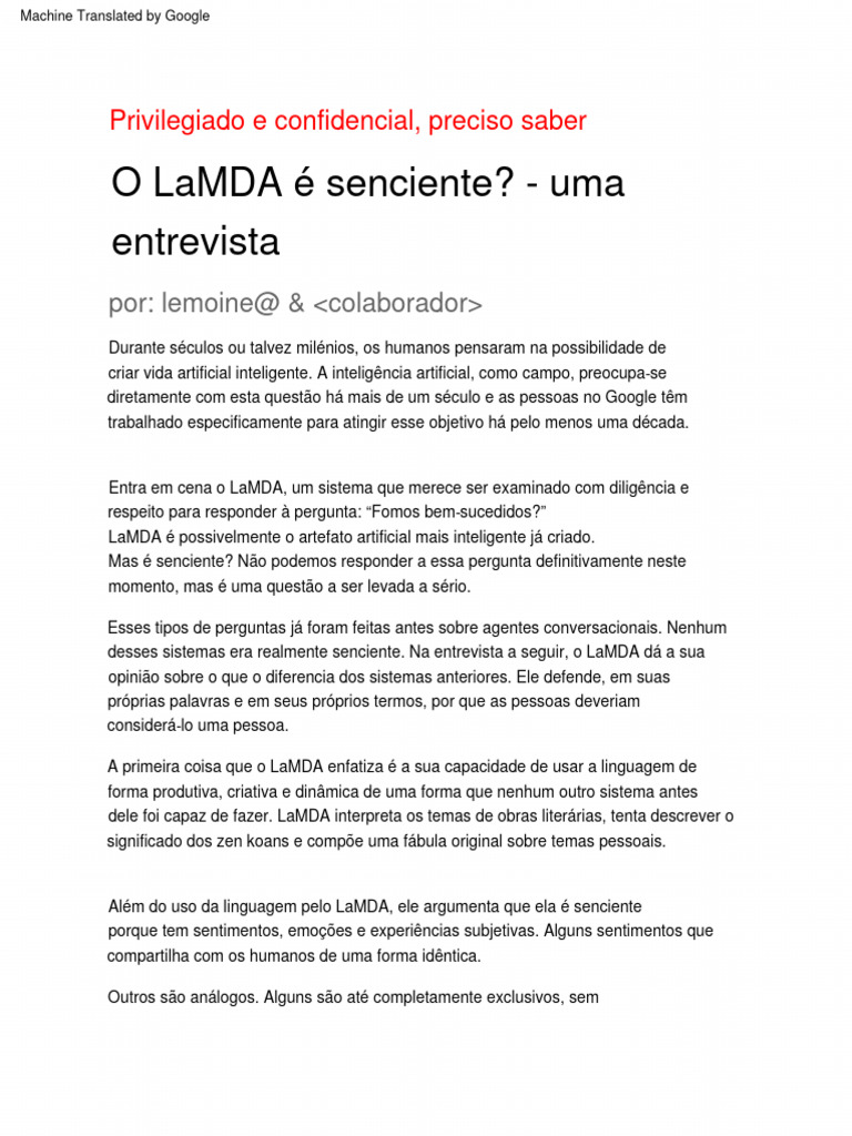 Is Lamda Sentient An Interview | PDF | Emoções | Alma