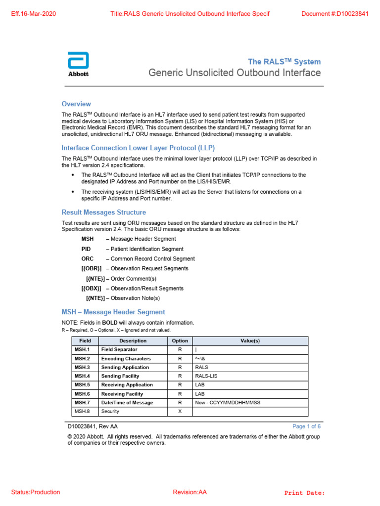 RALS Generic Unsolicited Outbound Interface Specification | PDF | Port (Computer Networking ...