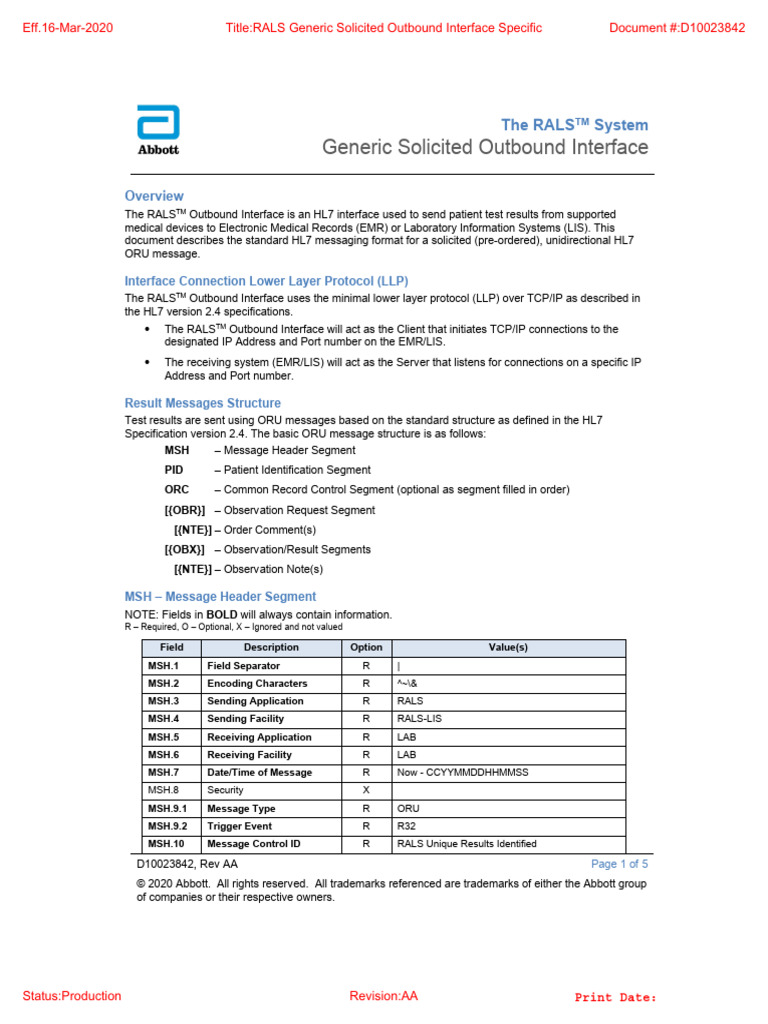 RALS Generic Solicited Outbound Interface Specification | PDF | Port (Computer Networking ...