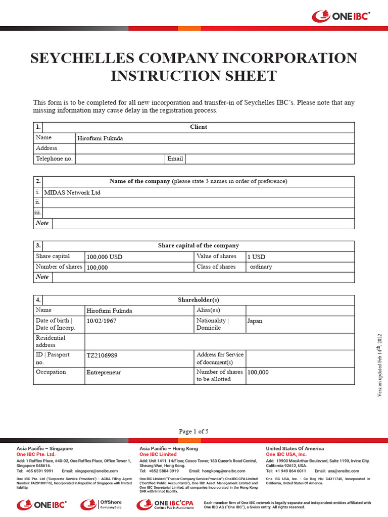 MIDAS Network LTD - Company Formation Form | PDF | Identity Document ...