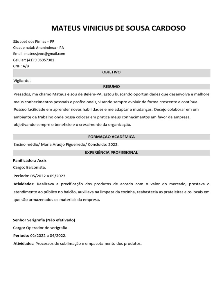 Curriculo Mateus | PDF