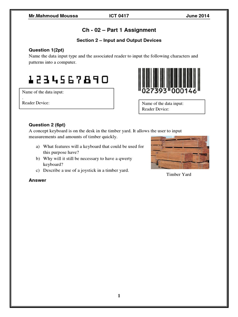 CH 02 Part 01 Questions | PDF | Computer Keyboard | Input/Output