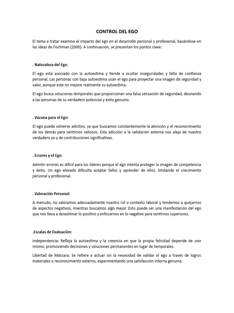 Control Del Ego | PDF | Autoestima | Psicología popular