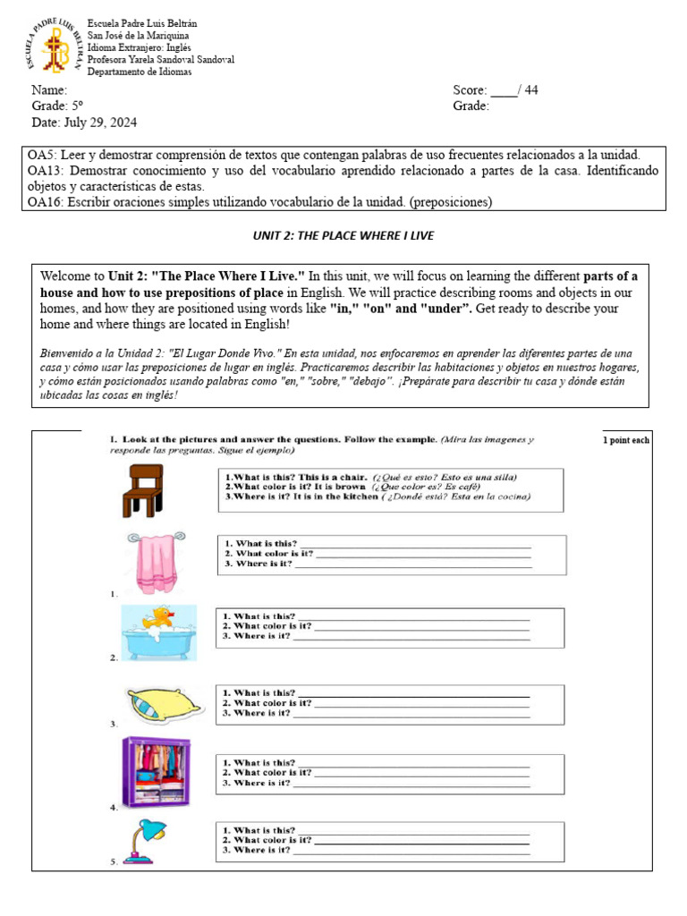 Aprendiendo Inglés: Mi Casa y Preposiciones | PDF | Lingüística