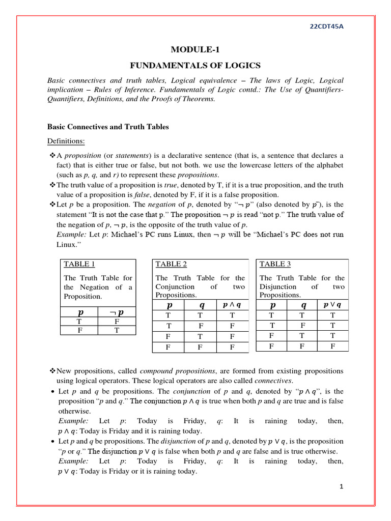 MODULE-1 - Fundamentals of Logics | PDF | Theorem | Logic