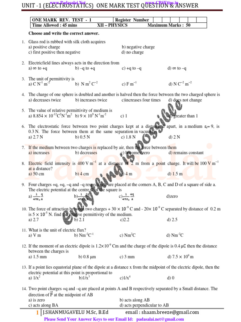 20-12th Physics - Unit 1 Questions and Answers - English Medium PDF ...