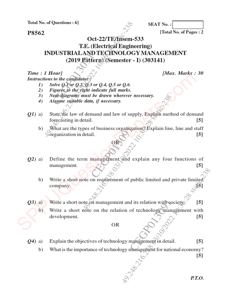 Be - Electrical Engineering - Semester 5 - 2022 - October - Industrial and Technology Management ...