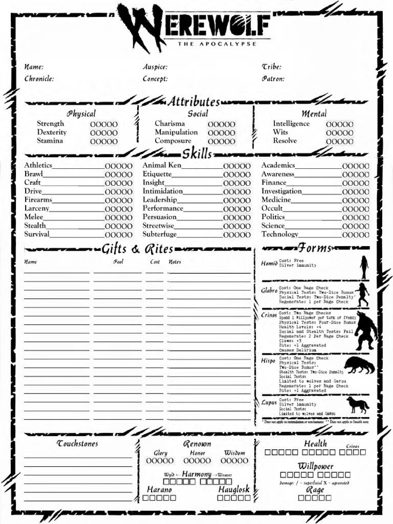 Werewolf 5thedition Mushy Printable | PDF