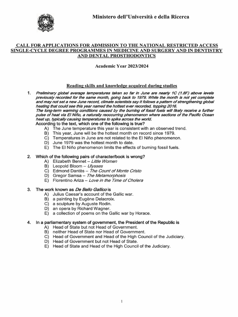 2023 IMAT Exam (Original) | PDF