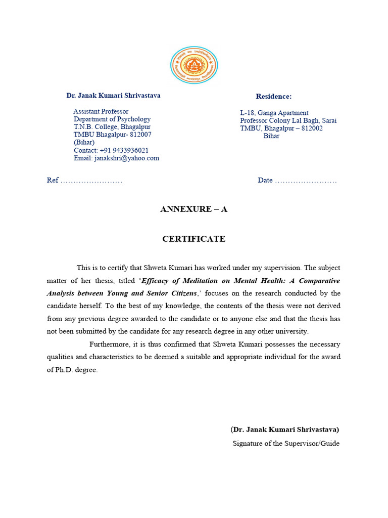 TMBU Ph.D. Certificate for Shweta Kumari | PDF