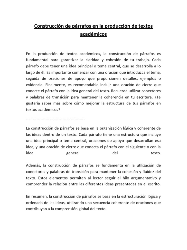 CONSTRUCCION DE PARRAFOS - Producción de Textos Académicos | PDF ...