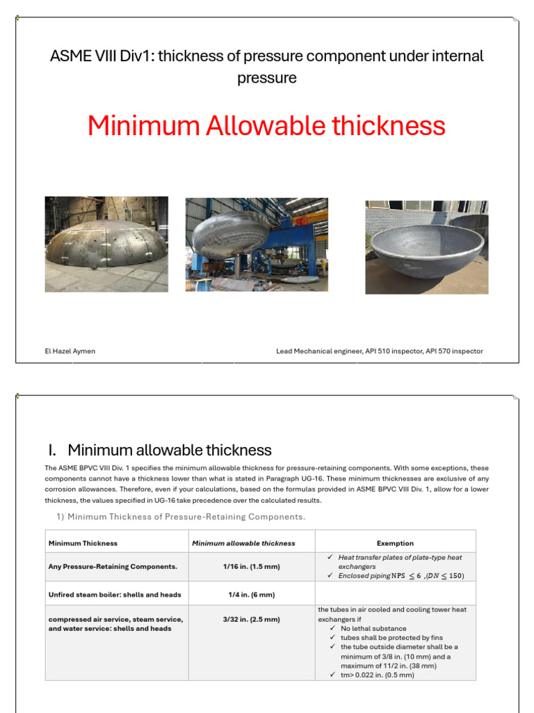 Minimum Allowable Thickness | PDF | Pipe (Fluid Conveyance) | Sphere