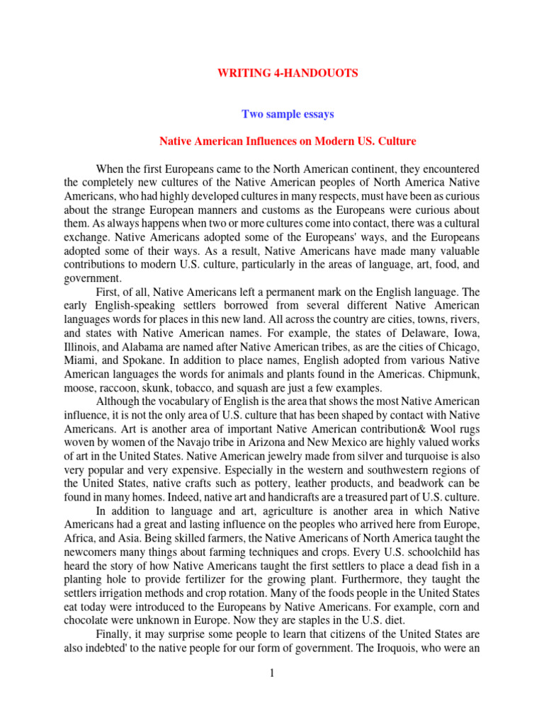 Writing 4-Handout | PDF | Native Americans In The United States ...