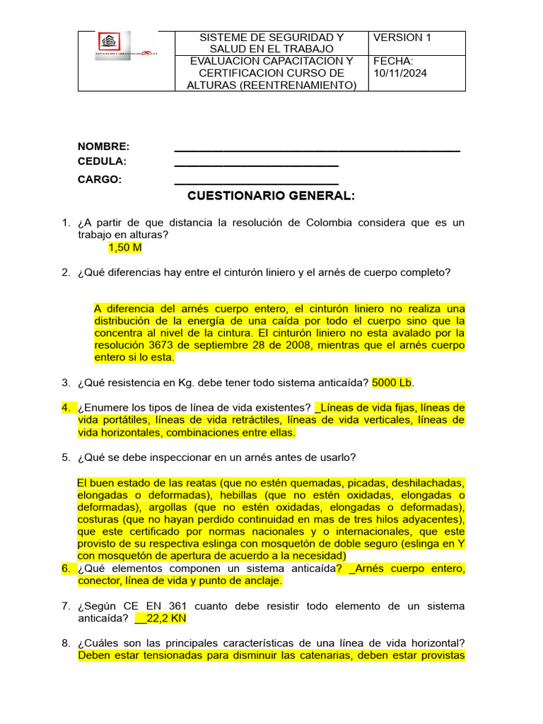 Evaluacion Del Curso de Alturas | PDF Evaluacion Del Curso de Alturas | PDF