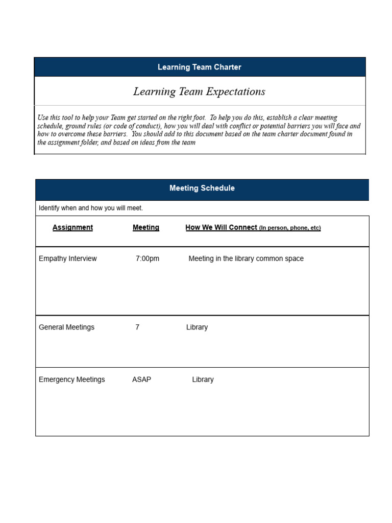 Learning Team Expectations | PDF | Self-Improvement