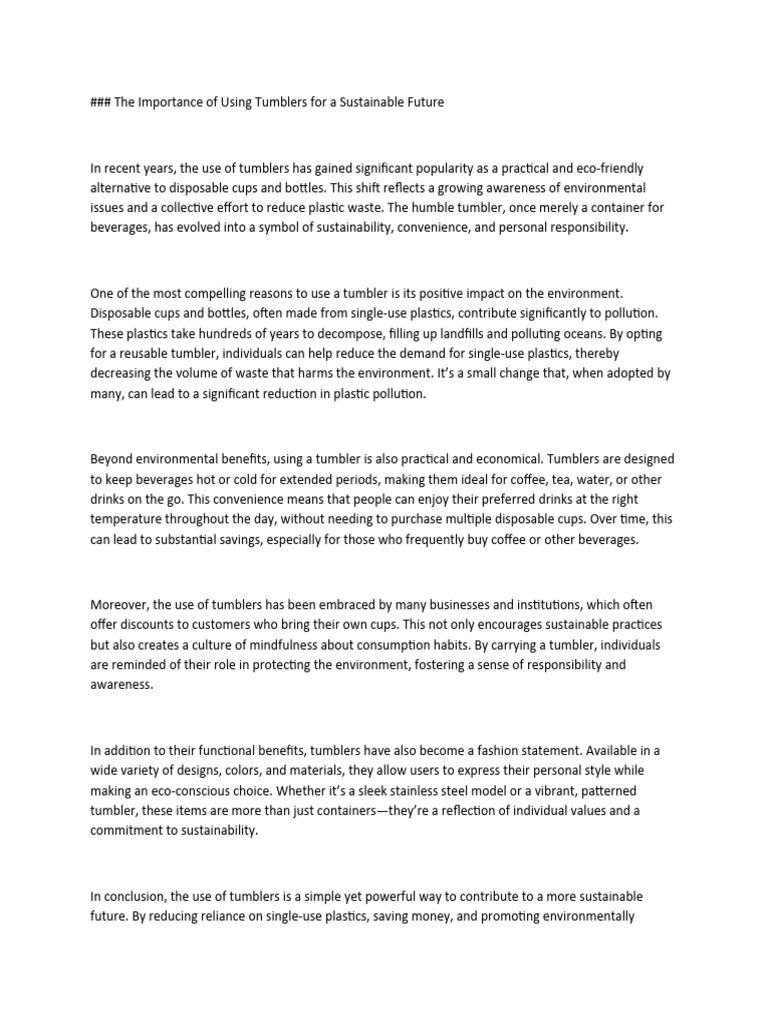 The Importance of Using Tumblers for a Sustainable Future | PDF ...