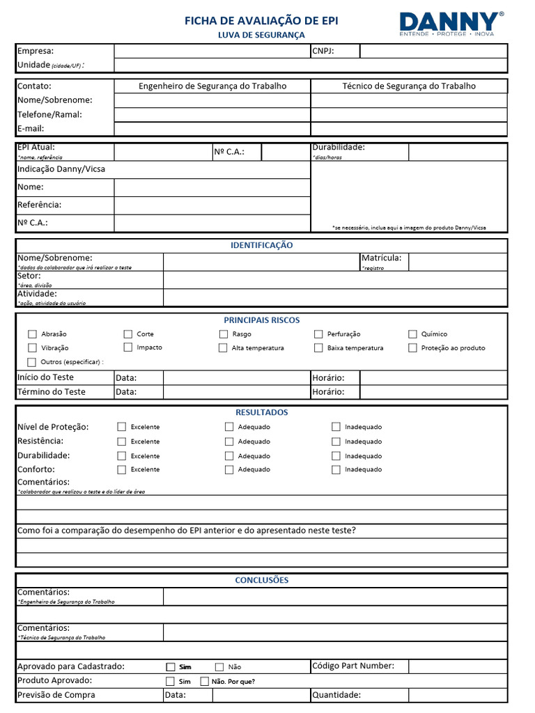 Ficha de Avaliacao de Epi Luva de Seguranca | PDF