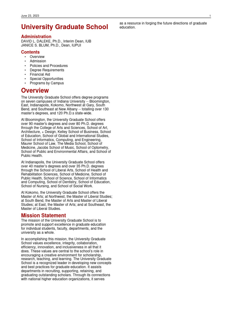 Indiana University Graduate School Overview | PDF | Academic Degree ...