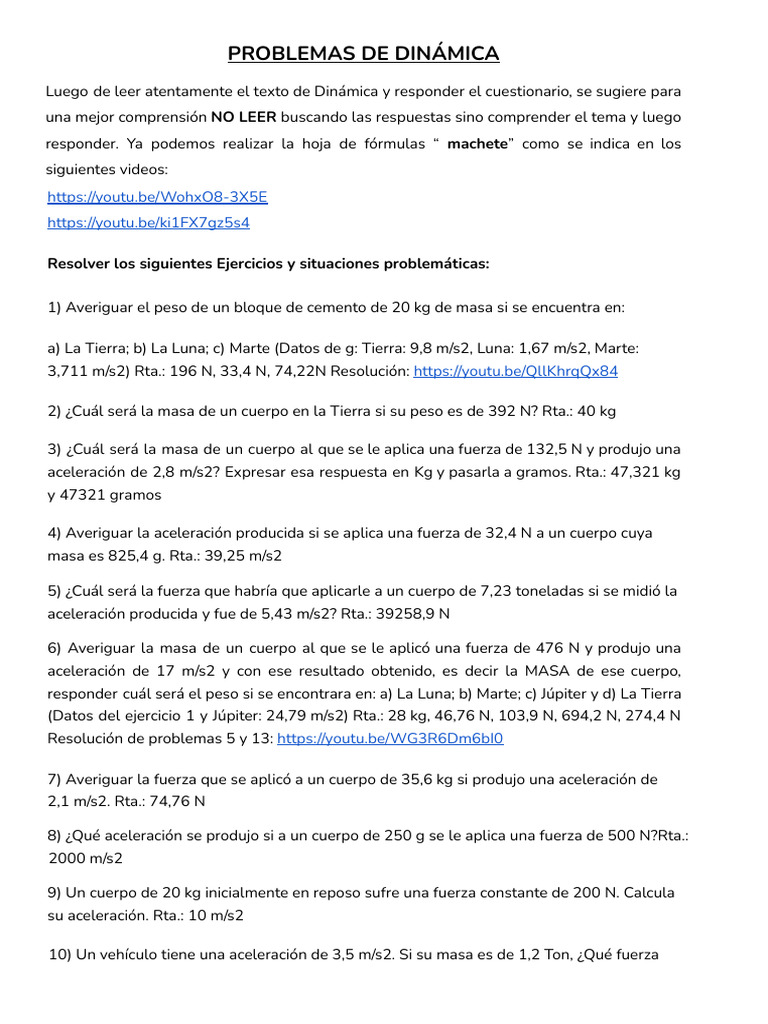 Problemas de Din-Mica | PDF | Cantidad | Metrología