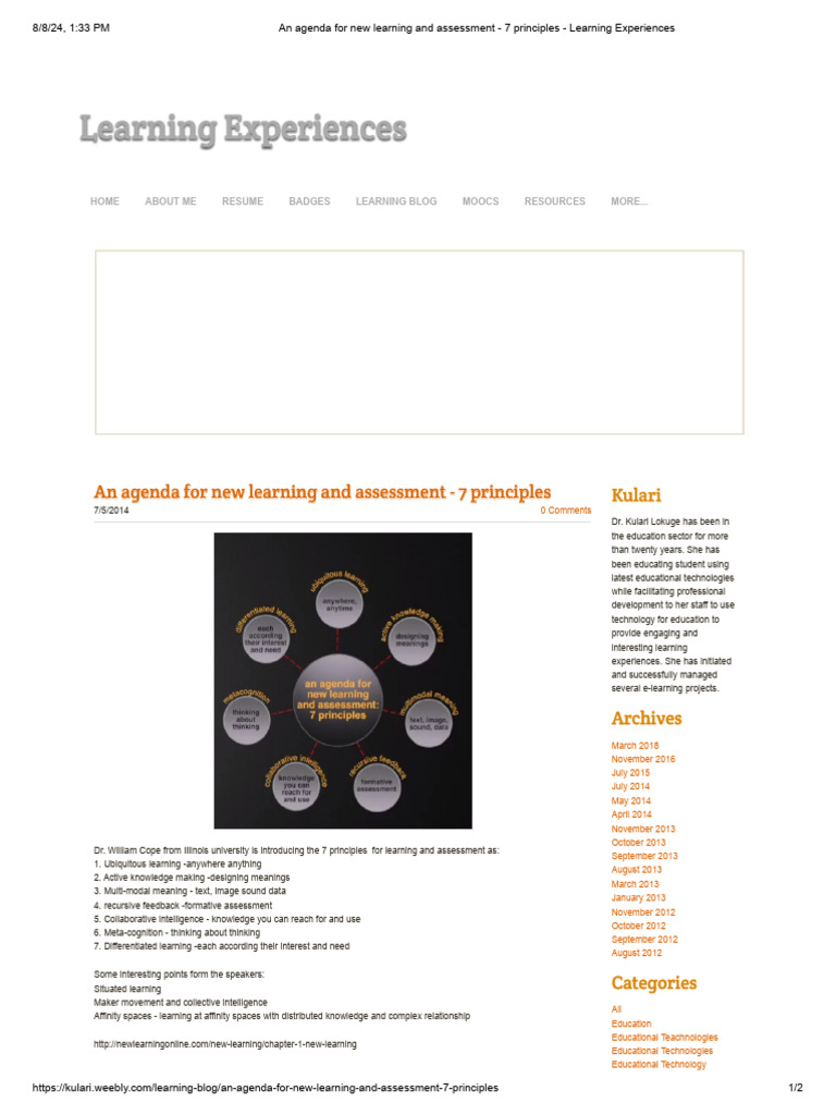 An Agenda For New Learning and Assessment - 7 Principles - Learning Experiences | PDF ...