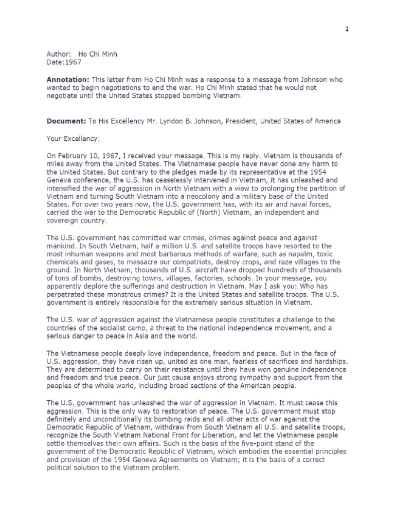 Ho Letter To LBJ 1967 | PDF