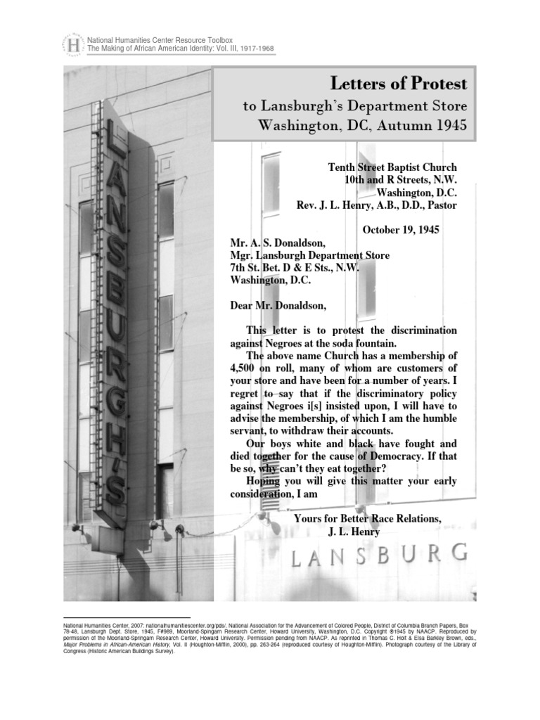 Letters Lansburghs Segregation Cold War | PDF | Society Of The United ...