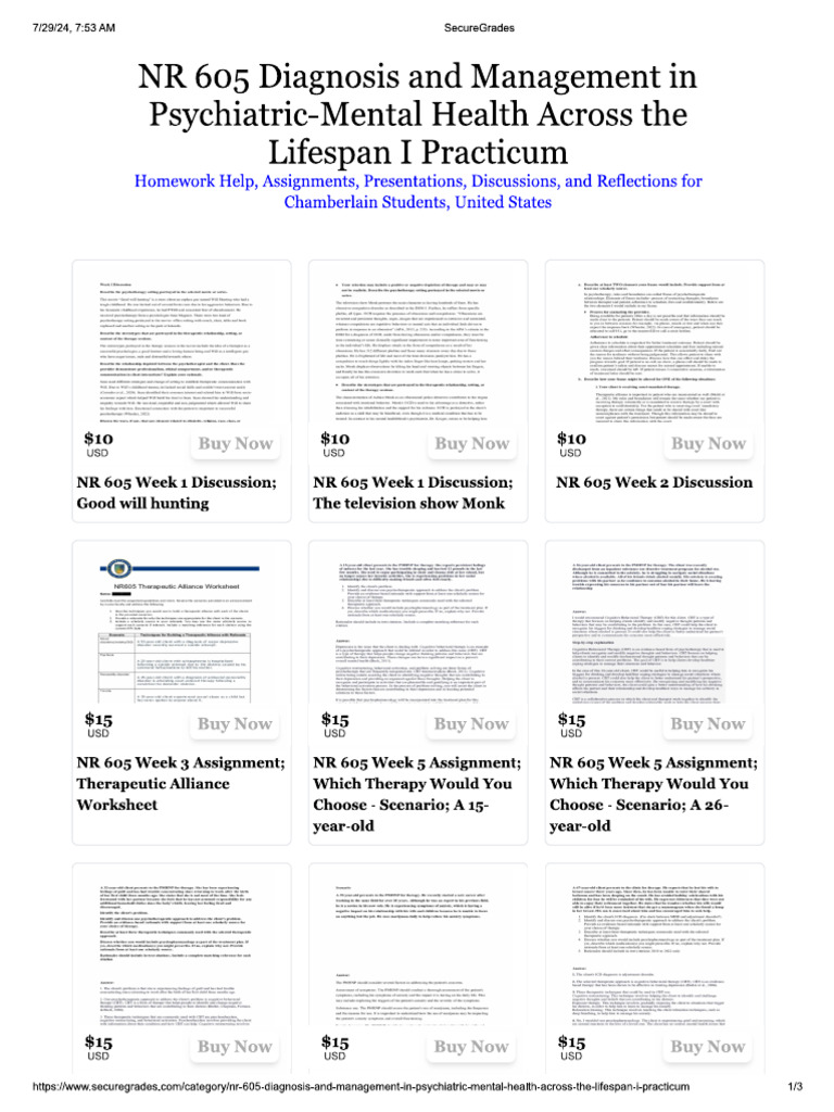 NR 605 Diagnosis and Management in Psychiatric-Mental Health Across The ...