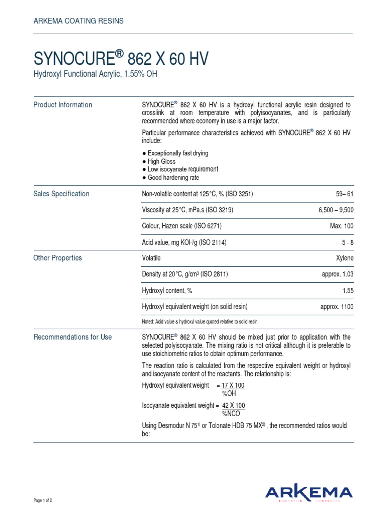 TDS - Synocure 862 X60 HV | PDF | Paint | Chemical Substances