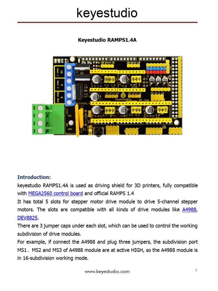 KS0154 Keyestudio RAMPS 1.4A | PDF | Electronics | Computer Science