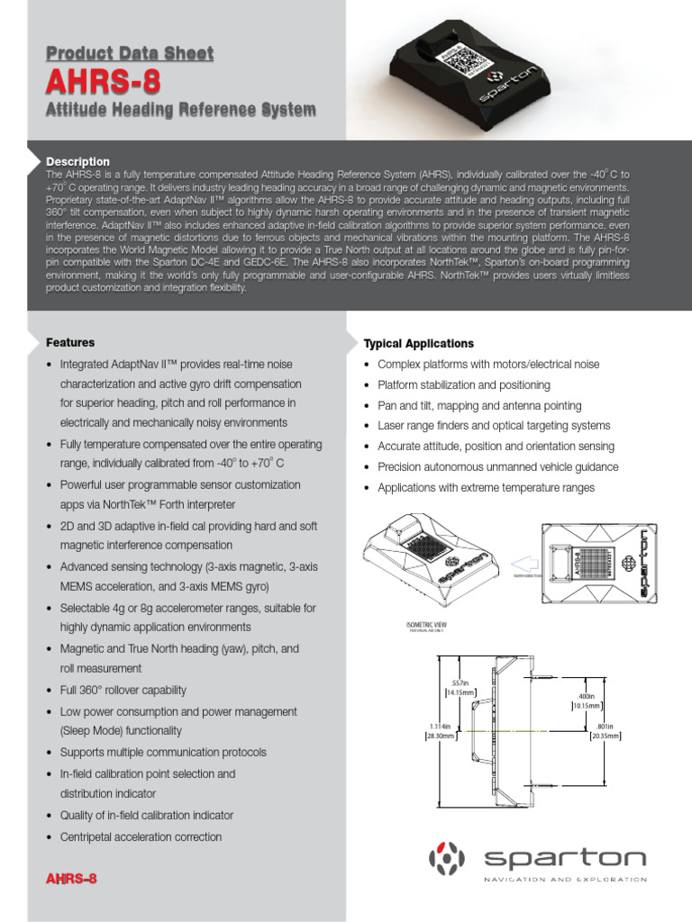 AHRS 8 DS - AHRS 8 Data Sheet | PDF | Gyroscope | Equipment
