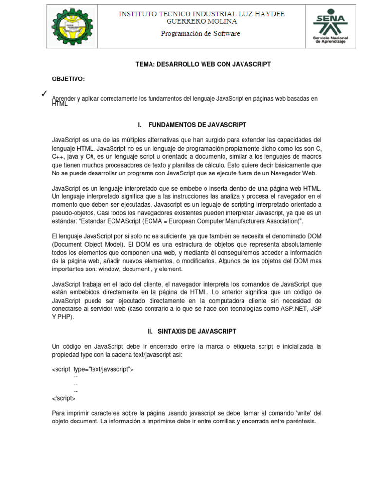 Guia 3 - Desarrollo Web (Javascript) | PDF | Script Java | Modelo de objeto de documento