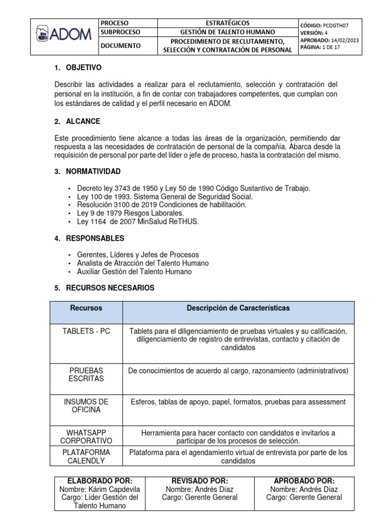 PCDGTH07 - Procedimiento - de - Reclutamiento - Seleccion - Y - Contratacion - de - Personal ...