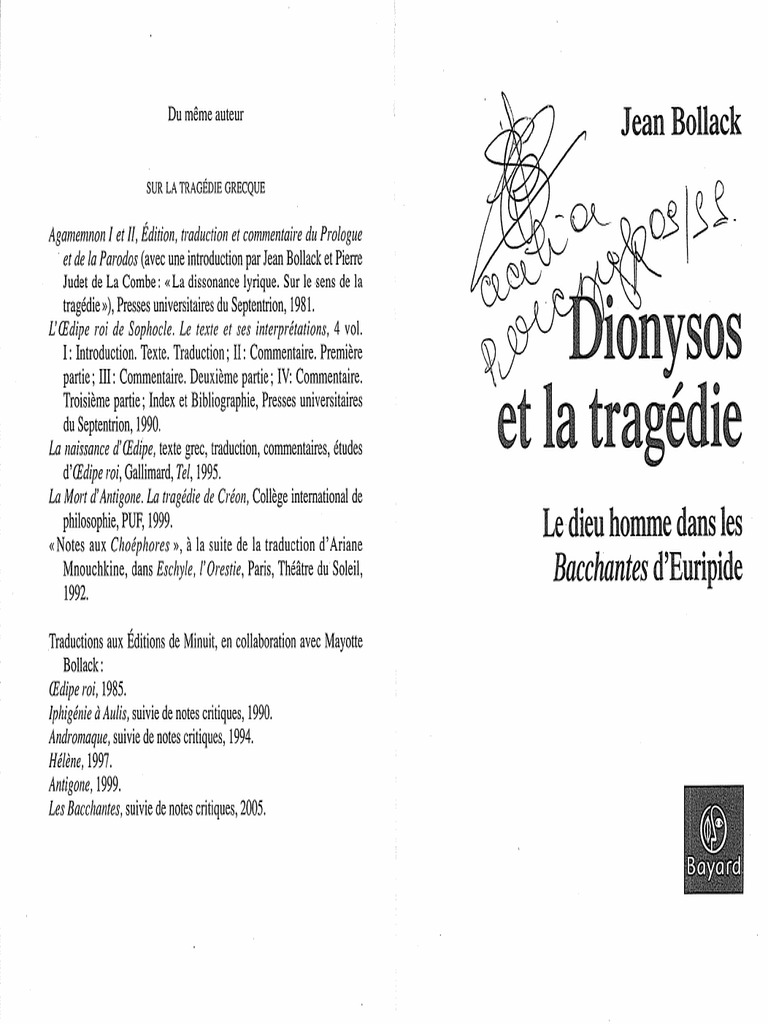BOLLACK 2005 Dionisos Et La Tragédie | PDF
