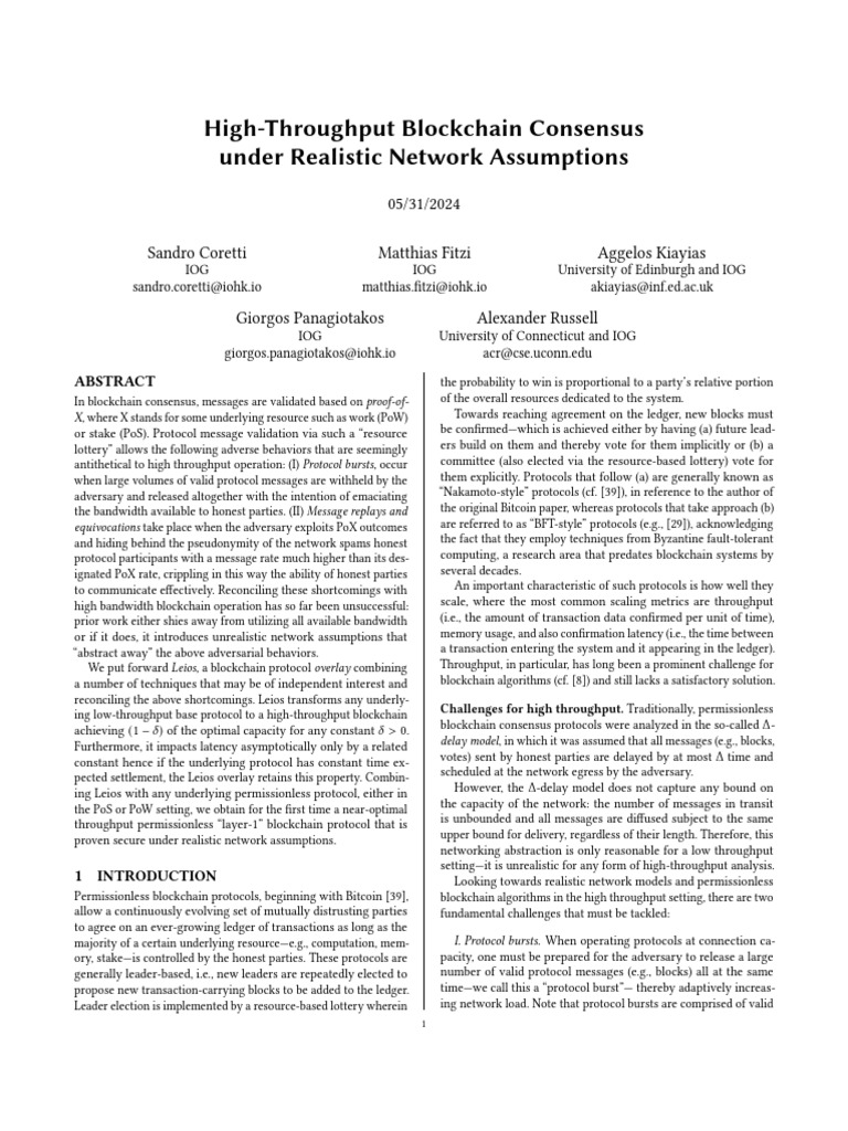 Coretti Et Al. - 2024 - High-Throughput Blockchain Consensus Under Realist | PDF | Computer ...