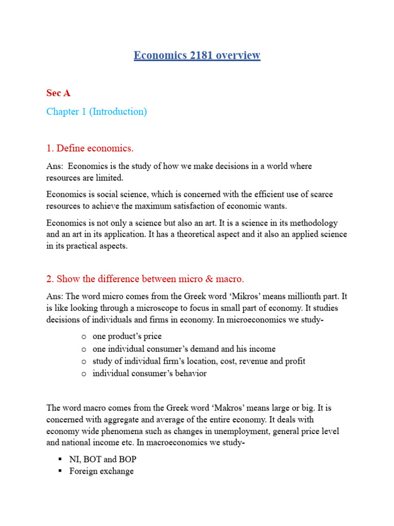 Economics 2181: Key Concepts Overview | PDF | Economics | Supply ...