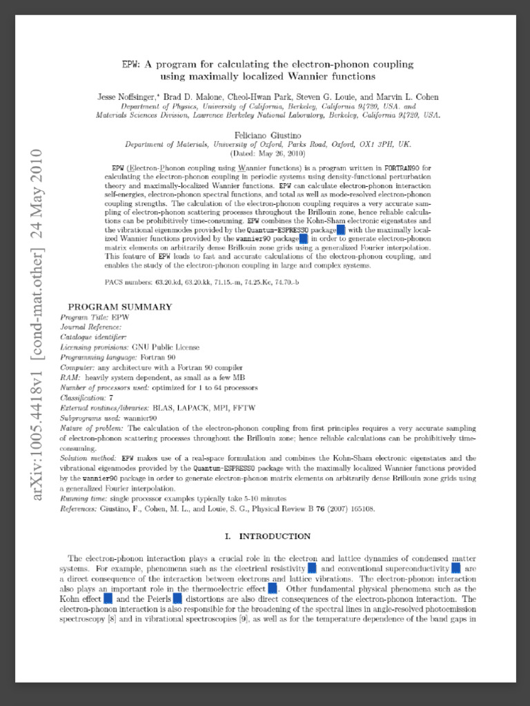 (PDF) EPW - A Program For Calculating The Electron-Phonon Coupling Using Maximally Localized ...