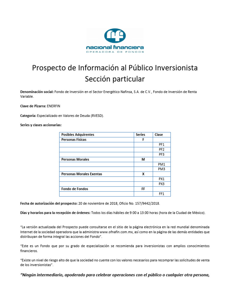 Prospecto Enerfin Act Ene2024 | PDF | Fondo de inversion | Pensión