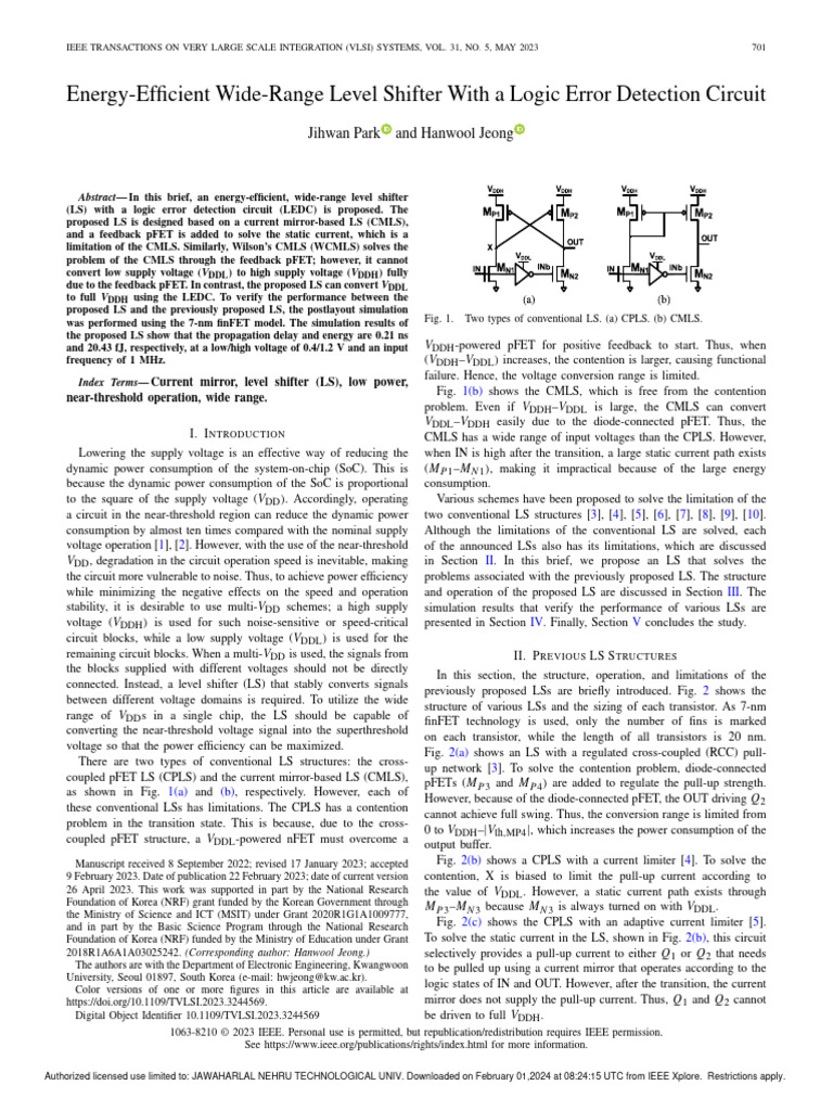 Energy Efficient Wide Range Level Shifter With A Logic Error Detection Circuit Pdf Logic