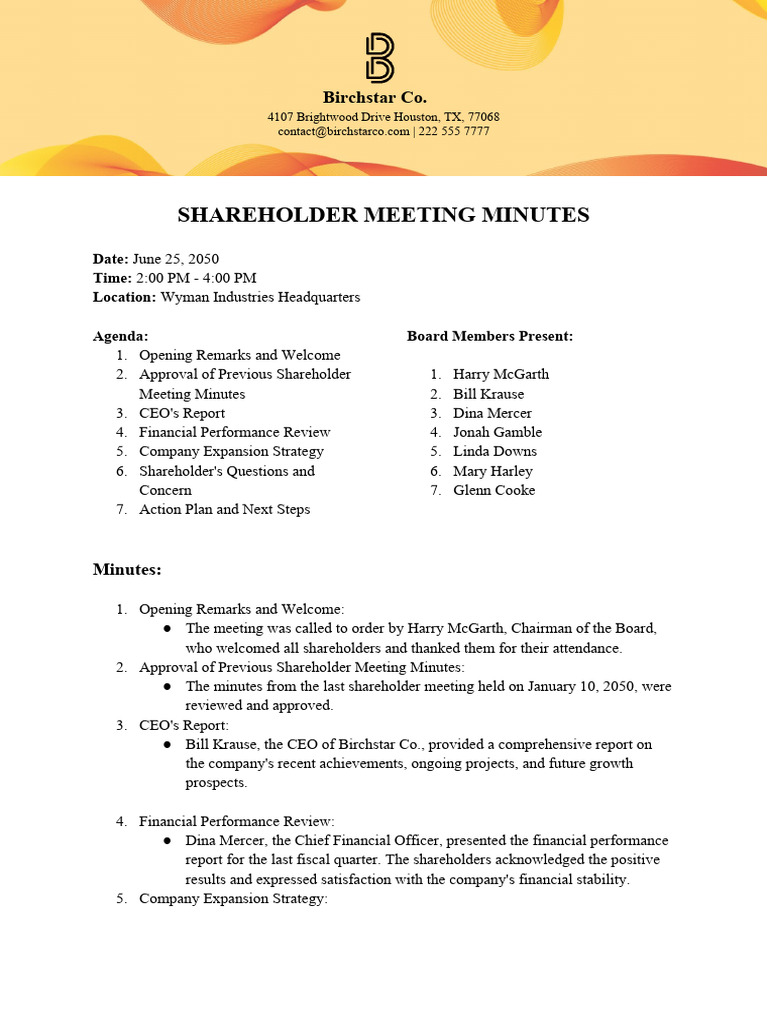 Shareholder Meeting Minutes Template | PDF | Business | Economies