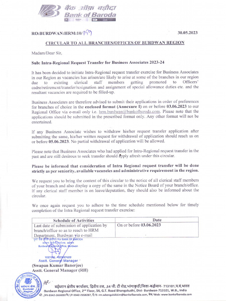 Intra Regional Request Transfer Burdwan Region | PDF