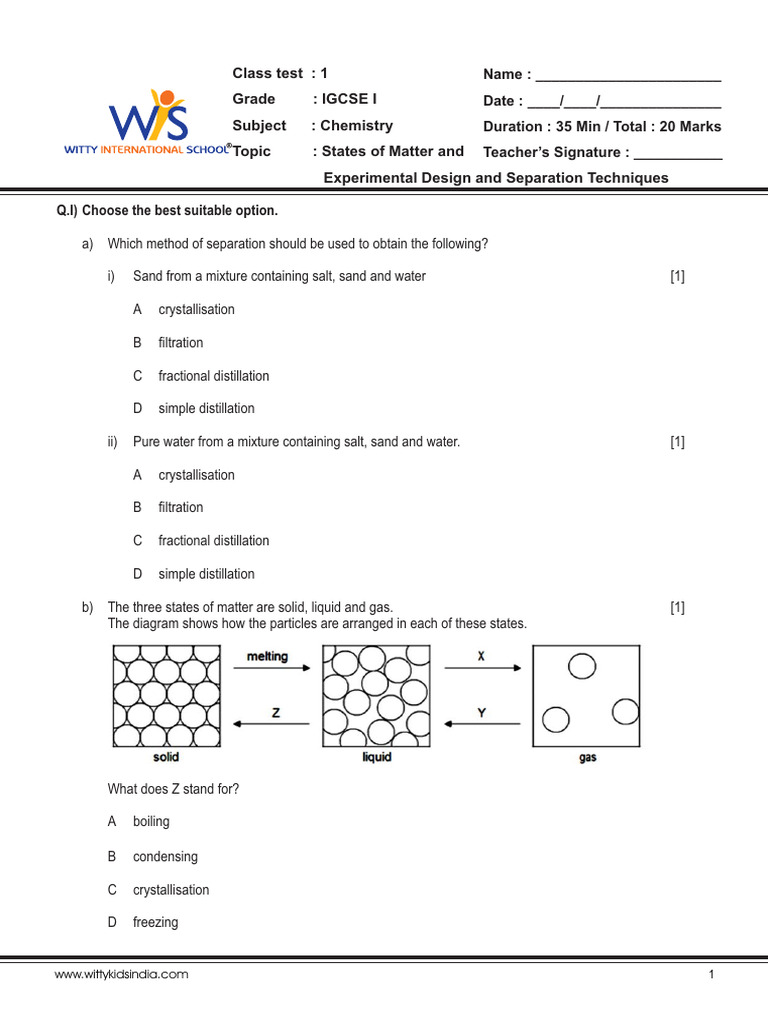 Chemistry Class Test | PDF | Chlorine | Chemical Reactions