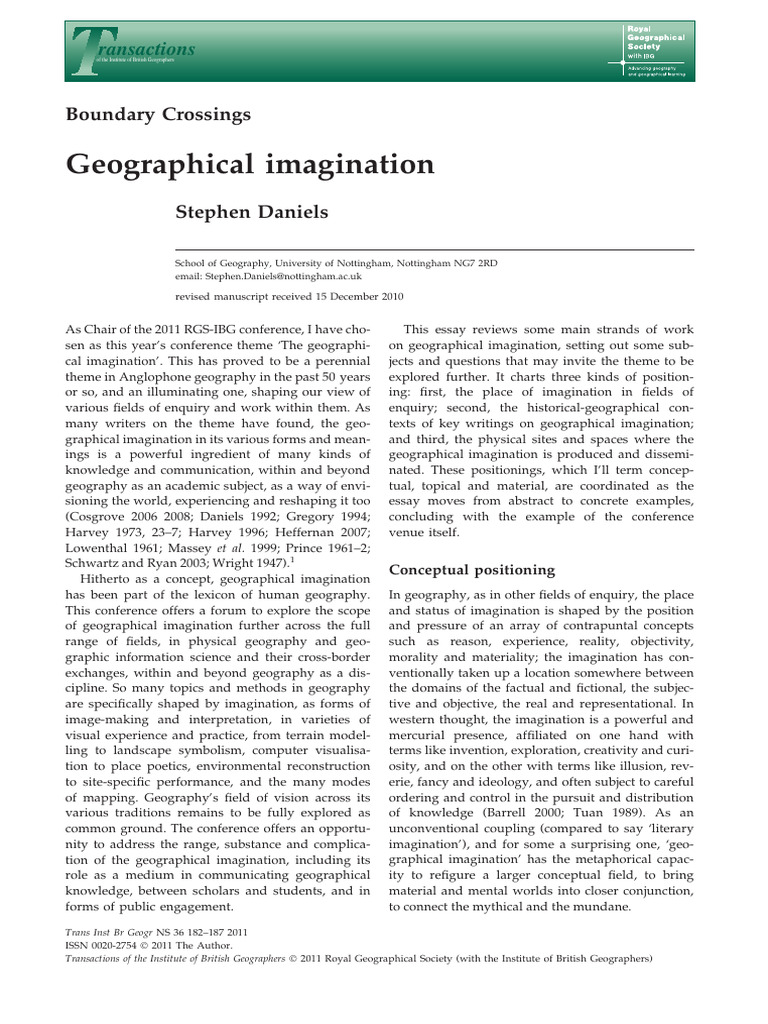 Encontro 3 B - DANIELS, Stephen. Geographical Imaginations. Transactions of The Institute of ...