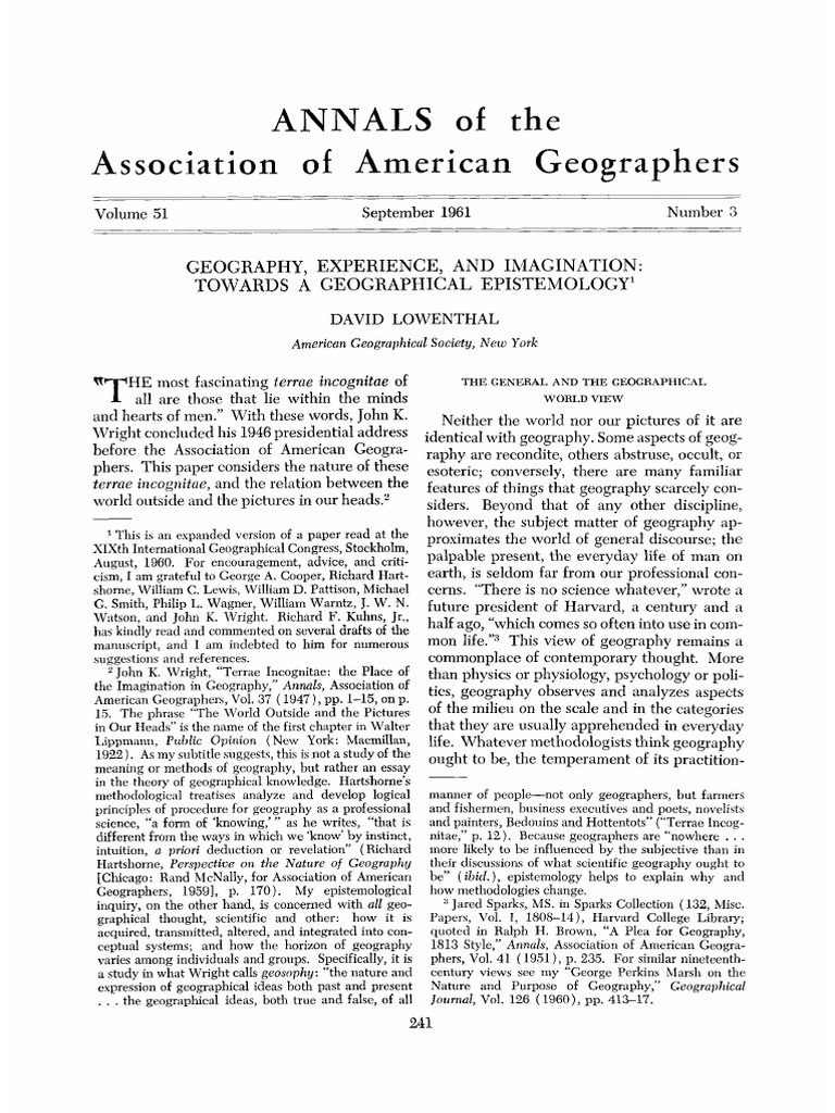 Encontro 3 - A - LOWENTHAL, David - Geography Experience and Imagination Towards A Geographical ...