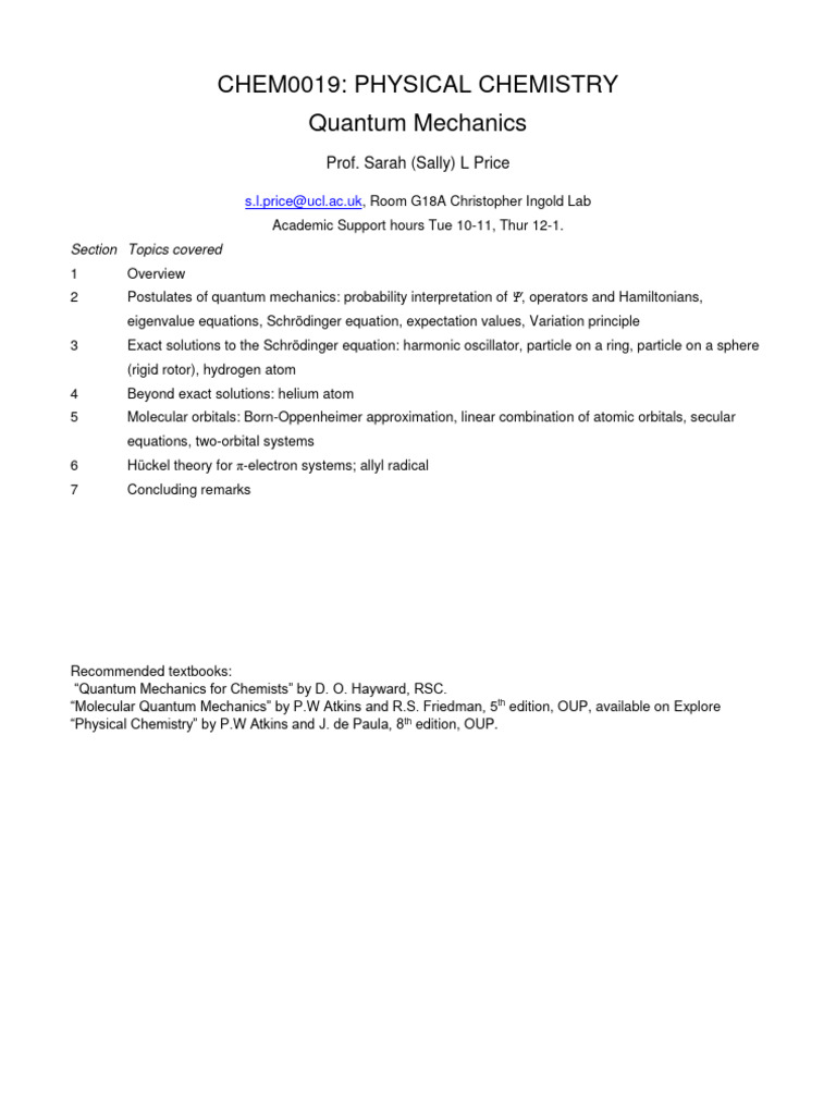 Quantum Mechanics | PDF | Wave Function | Hamiltonian (Quantum Mechanics) Quantum Mechanics | PDF | Wave Function | Hamiltonian (Quantum Mechanics)