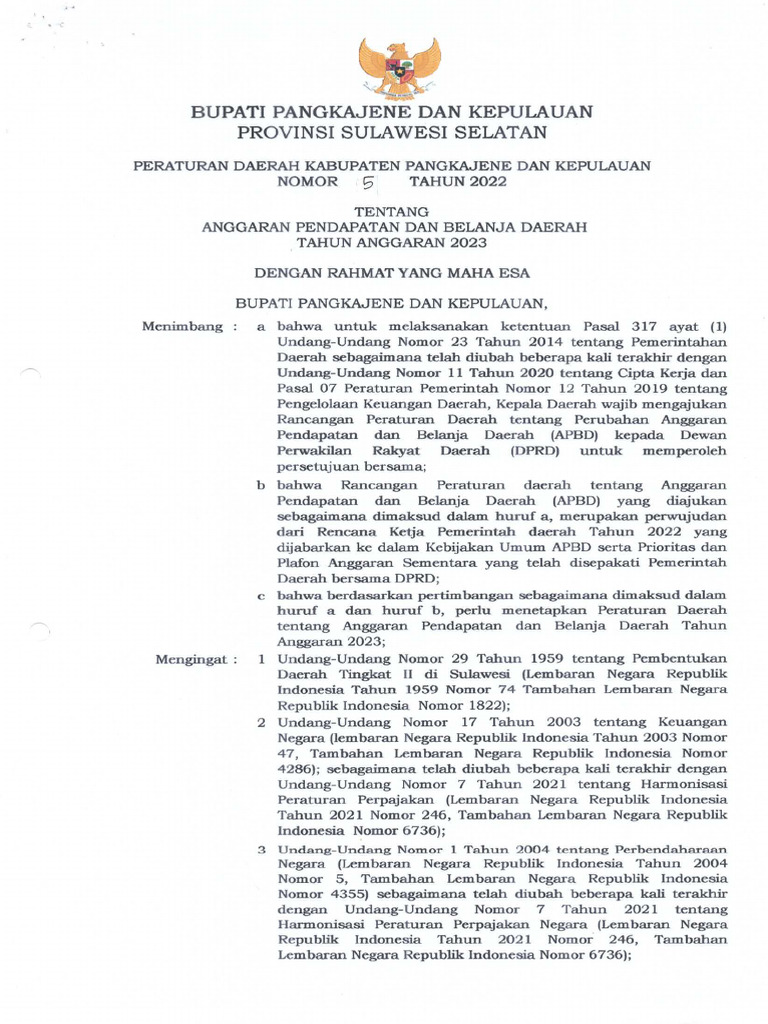 Konsideran Perda Pokok 2023 | PDF