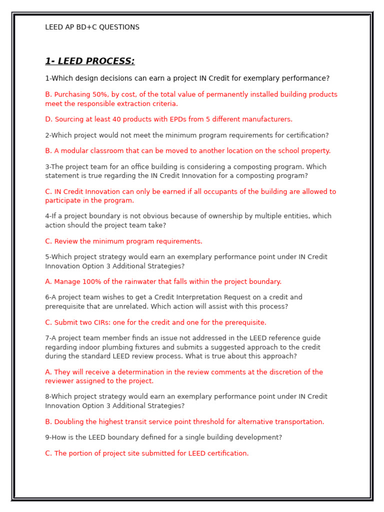 LEED AP BD+C Exam Preparation Guide | PDF | Parking | Green Building