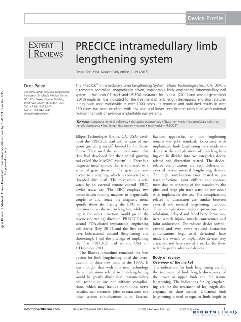PRECICE Limb Lengthening System Overview | PDF | Surgery | Orthopedic ...