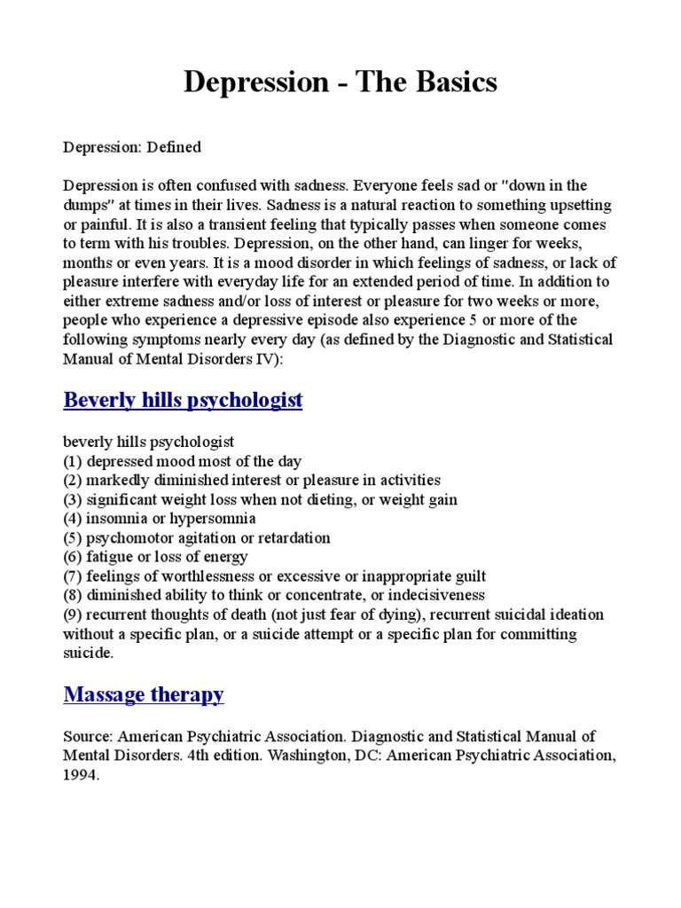 Depression - The Basics: Beverly Hills Psychologist | PDF | Major ...